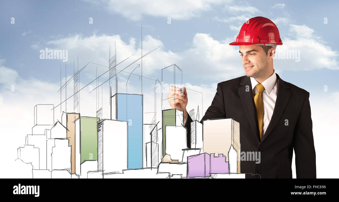 Construction worker planning a city sight Stock Photo - Alamy