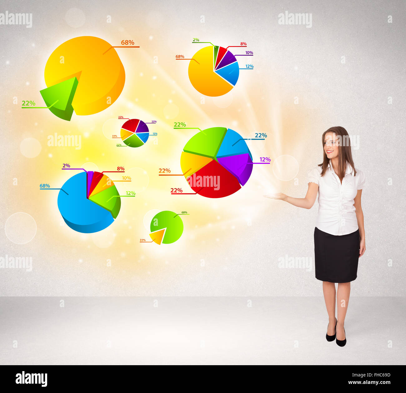 Business woman with colorful graphs and charts Stock Photo - Alamy