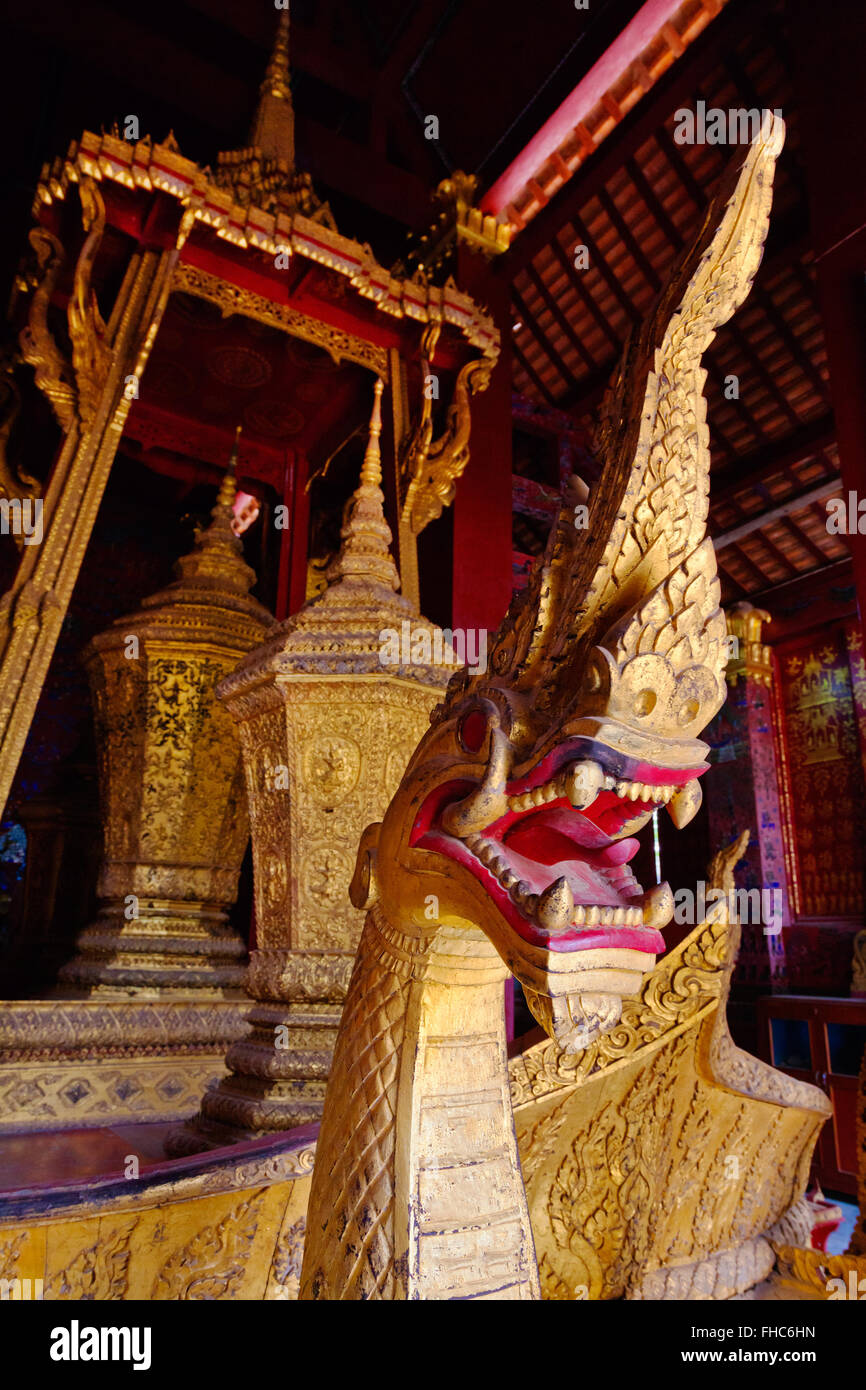 Gilded carved float inside the Buddhist WAT XIENG THONG (Temple of the ...