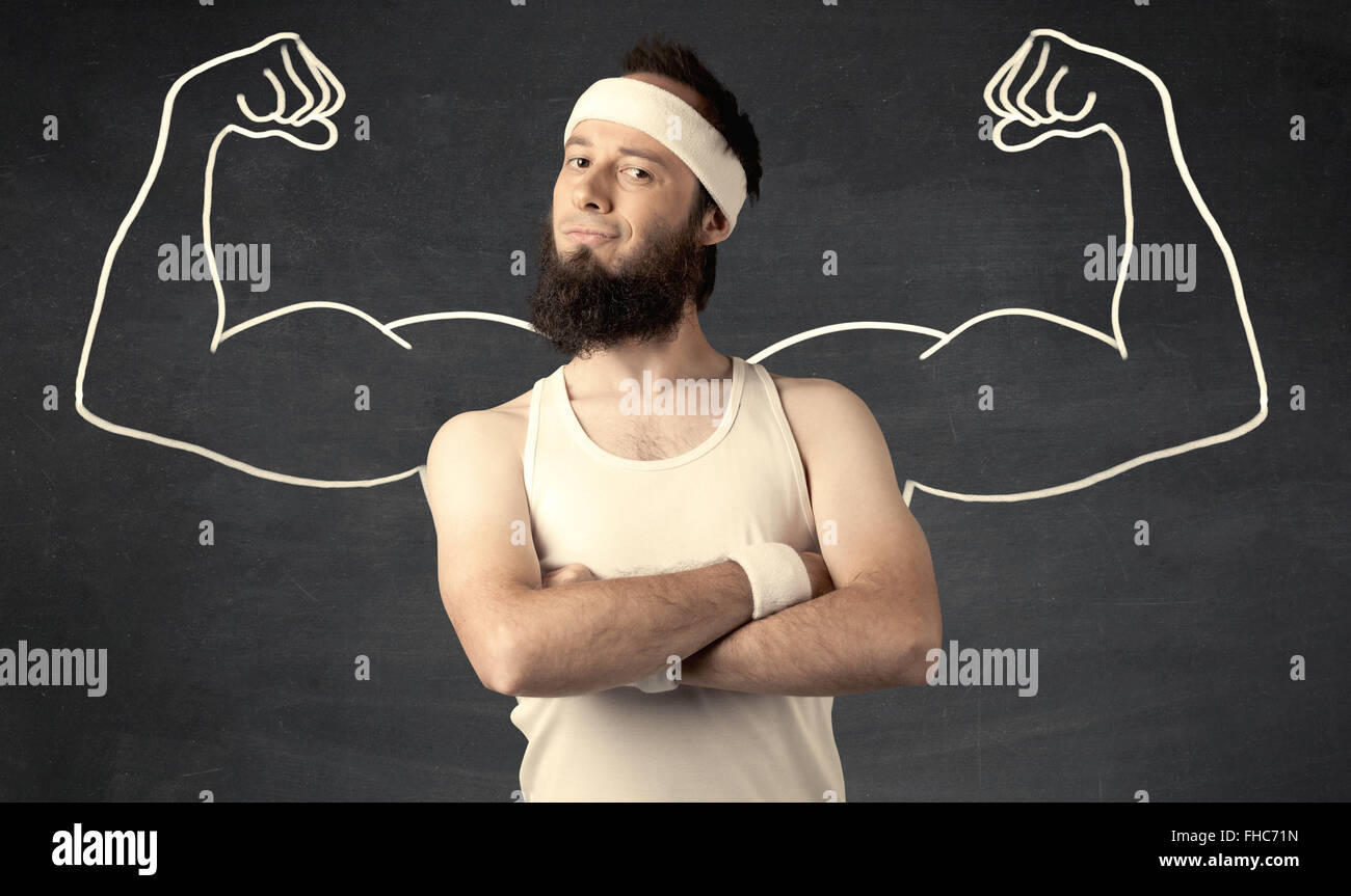 Young weak man with drawn muscles Stock Photo - Alamy