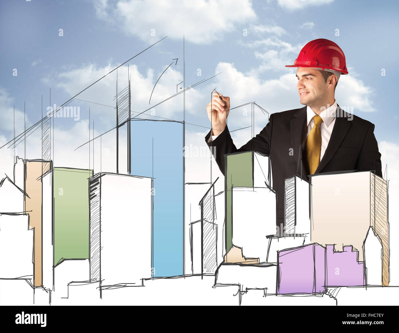 Construction worker planning a city sight Stock Photo - Alamy