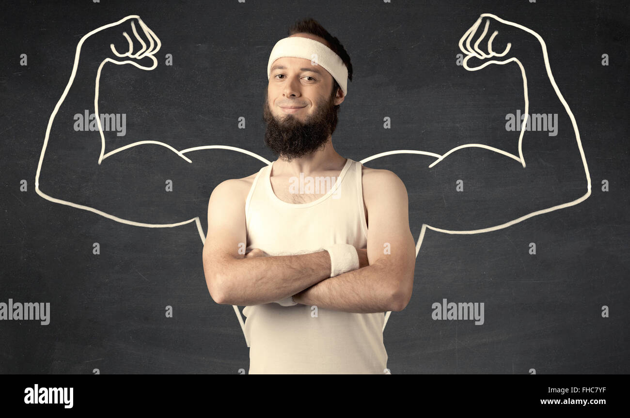 Young weak man with drawn muscles Stock Photo - Alamy