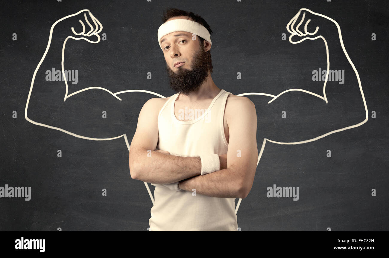 Young weak man with drawn muscles Stock Photo - Alamy