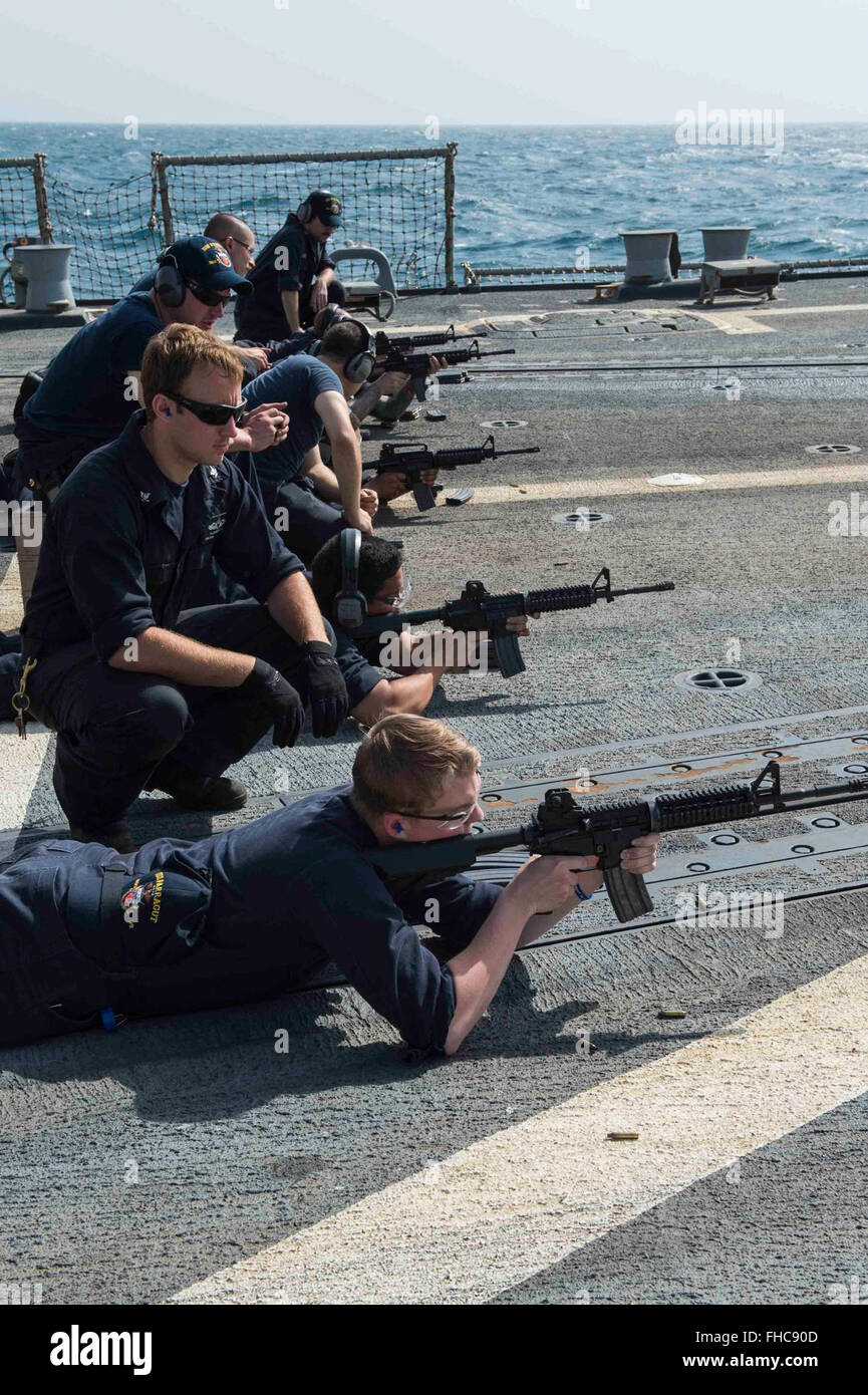 A training session for weapons qualifications aboard the USS Farragut ...
