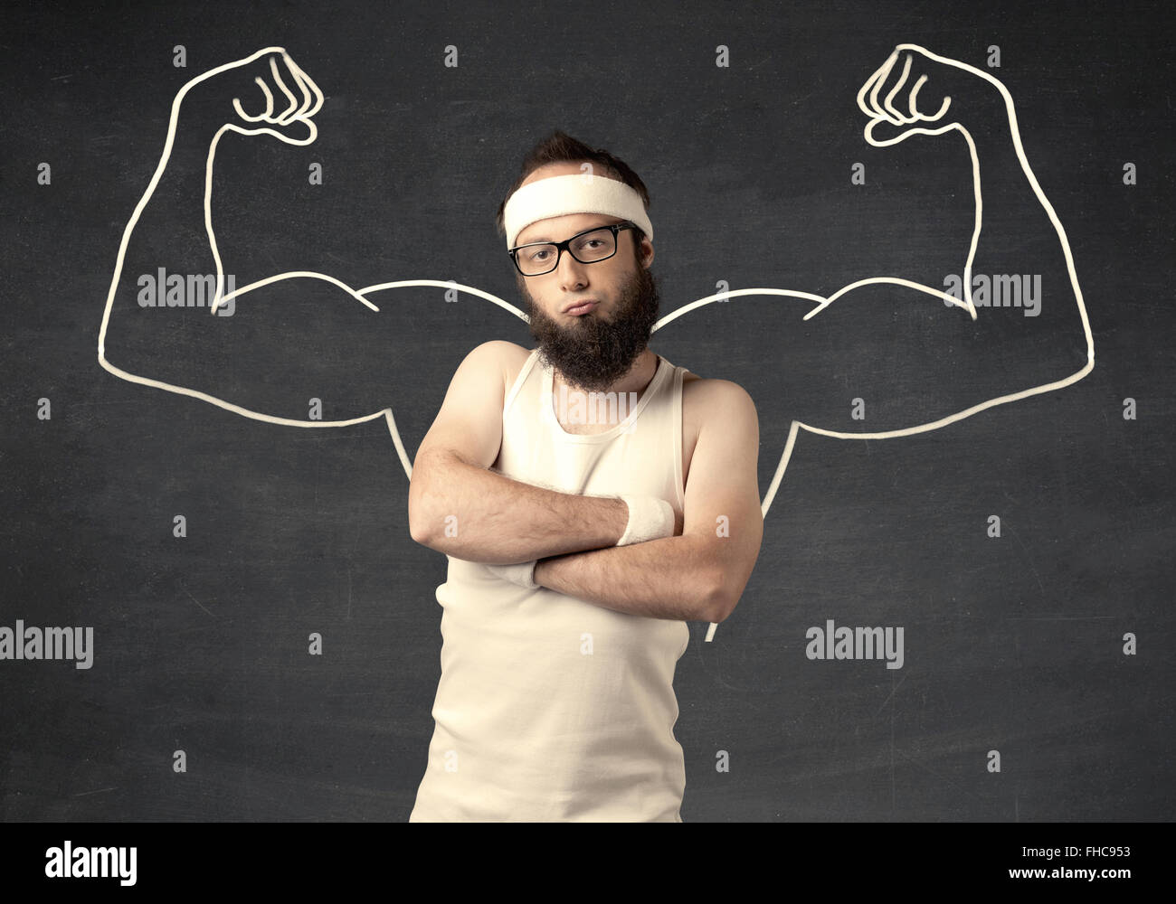 Young weak man with drawn muscles Stock Photo - Alamy