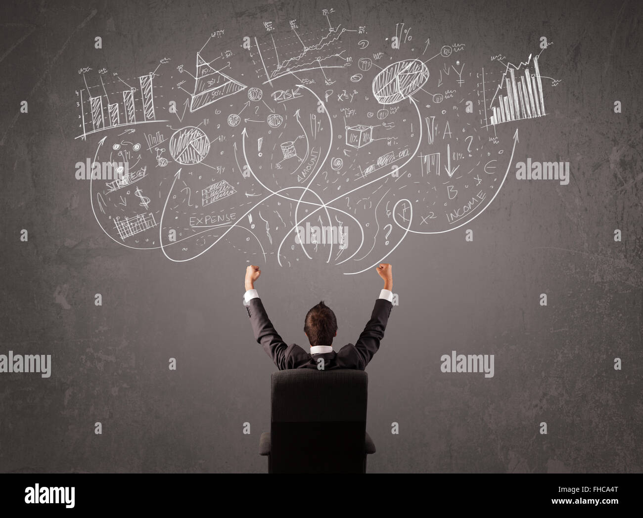 Young business man looking at sketches of graphs and symbols Stock ...