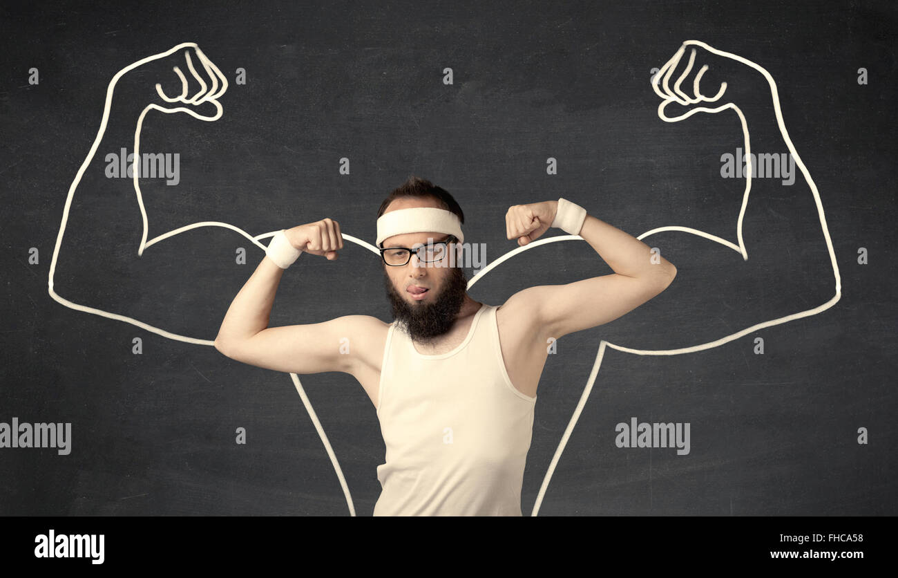 Young weak man with drawn muscles Stock Photo - Alamy