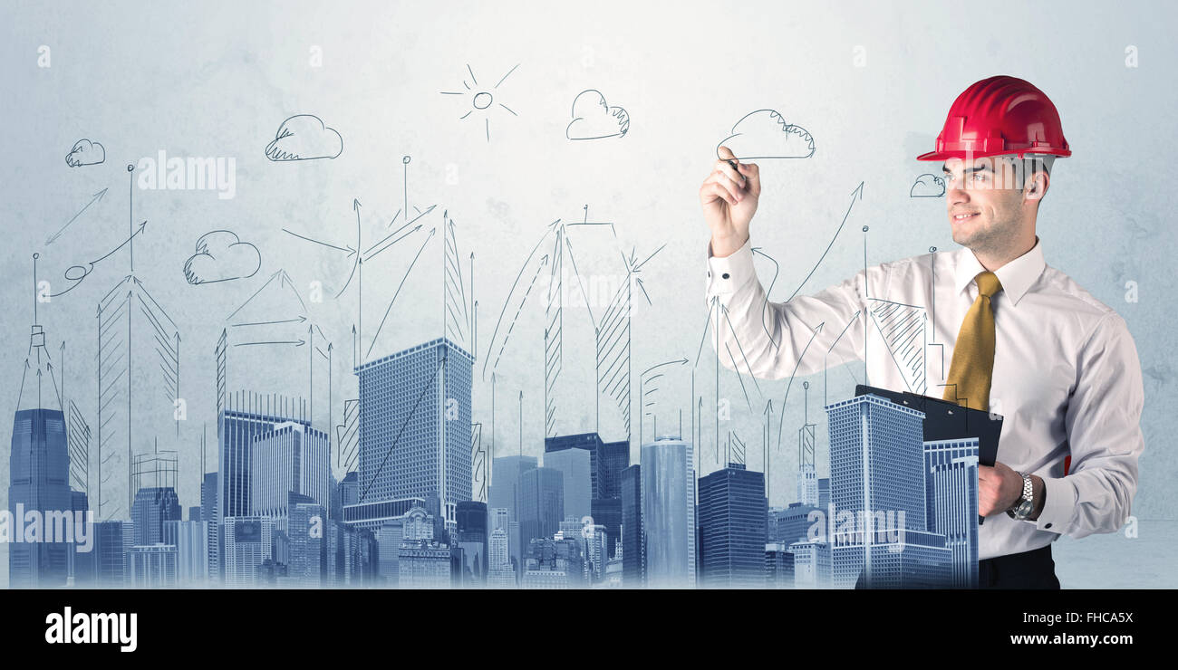 Young worker drawing a city sight Stock Photo - Alamy