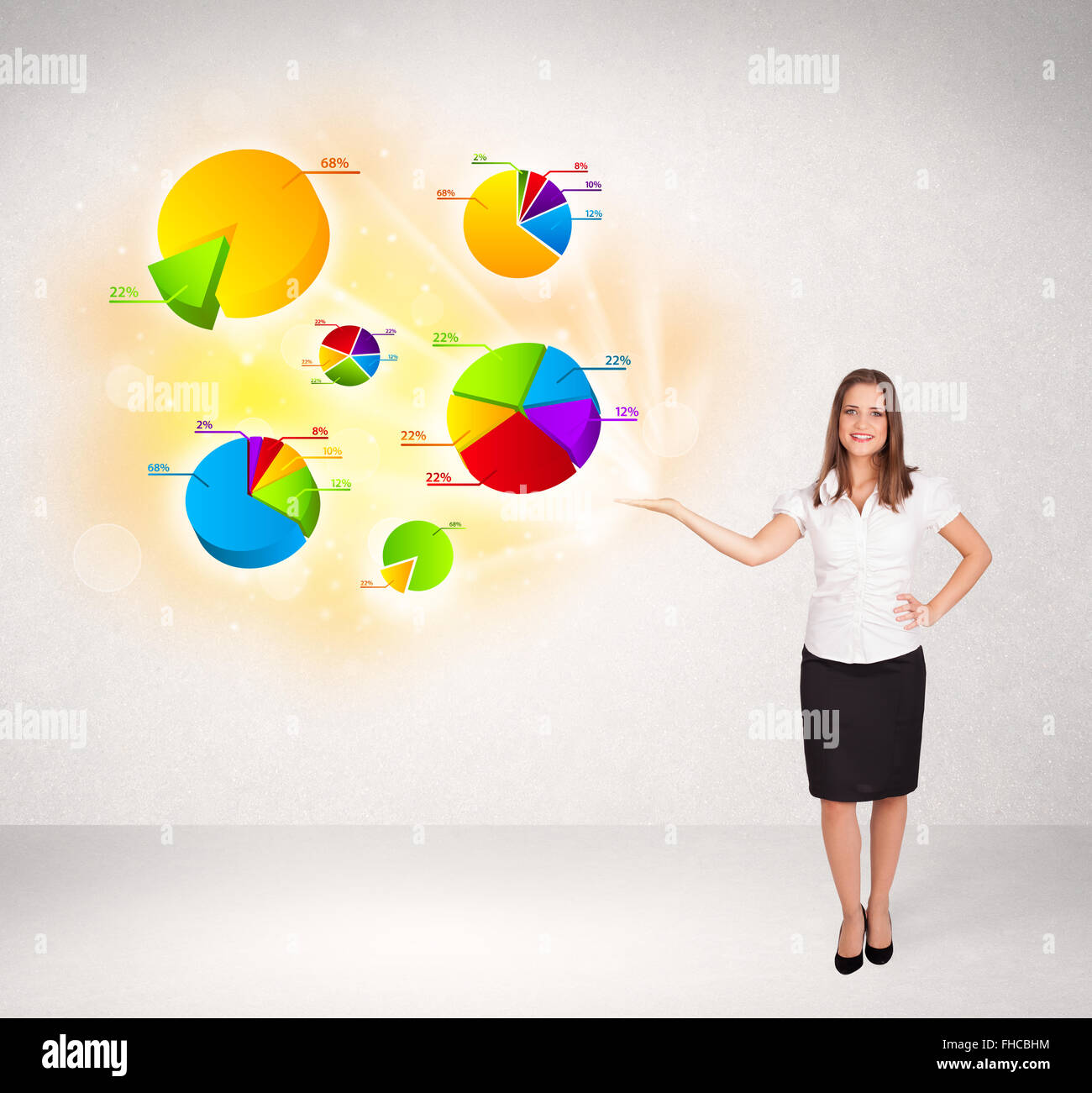 Business woman with colorful graphs and charts Stock Photo - Alamy