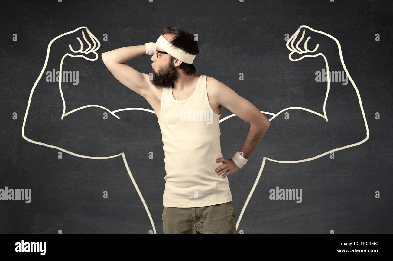Young weak man with drawn muscles Stock Photo - Alamy