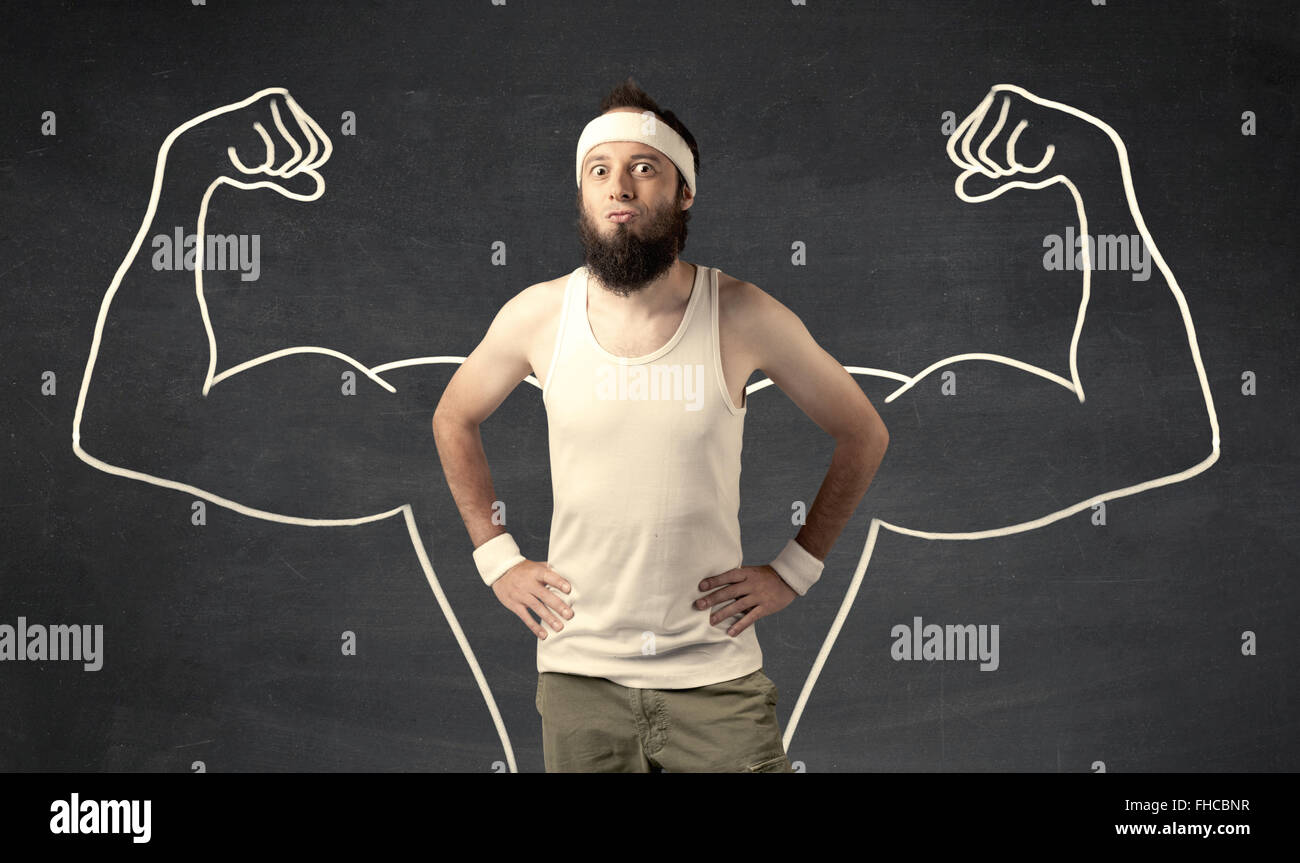 Young weak man with drawn muscles Stock Photo - Alamy