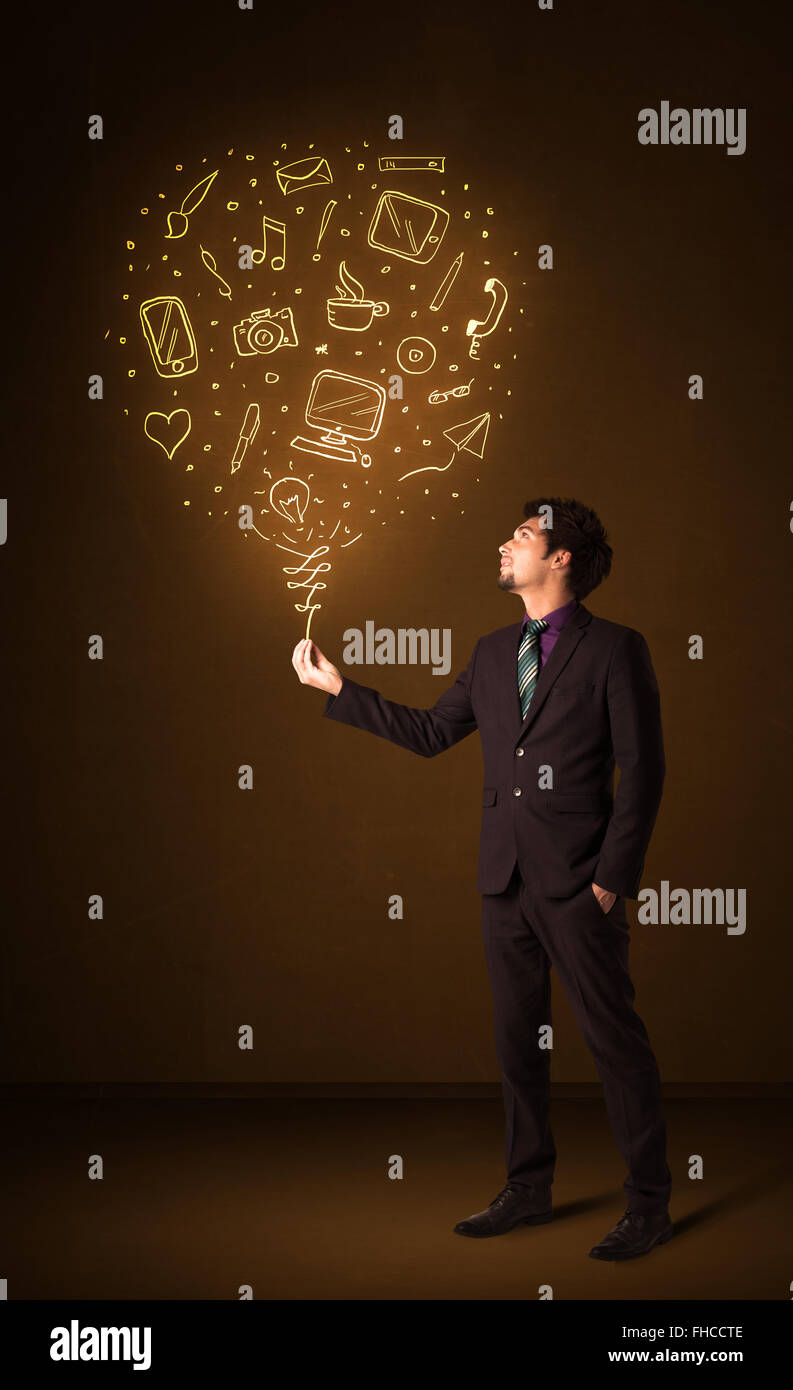 Businessman with a social media balloon Stock Photo - Alamy