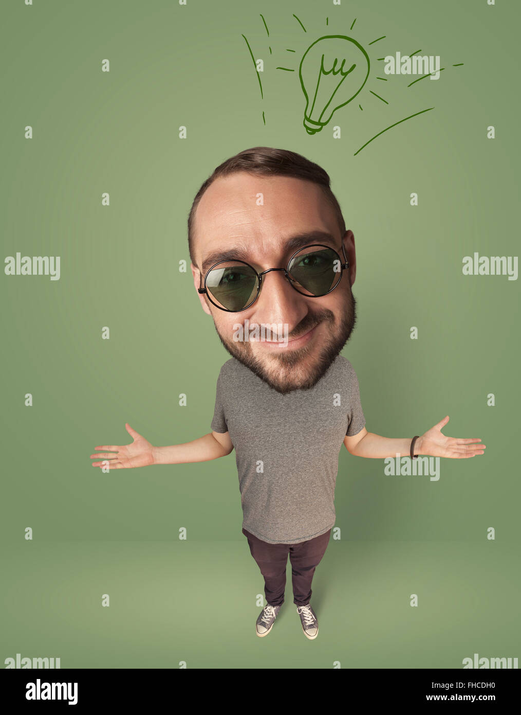 Big head person with idea bulb Stock Photo - Alamy