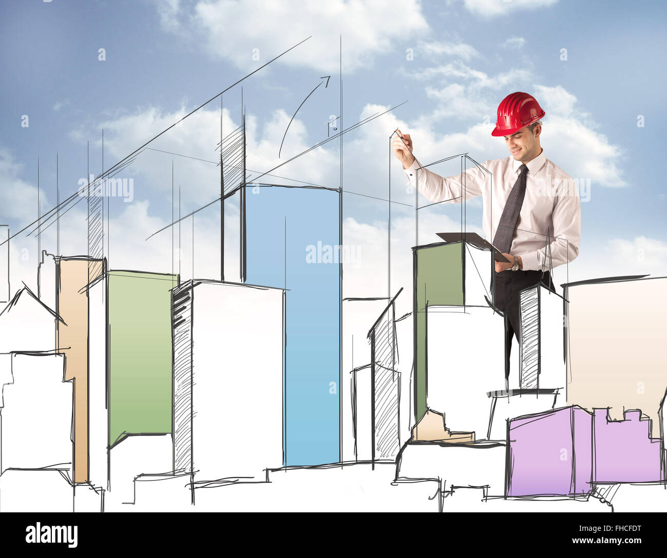 Construction worker planning a city sight Stock Photo - Alamy
