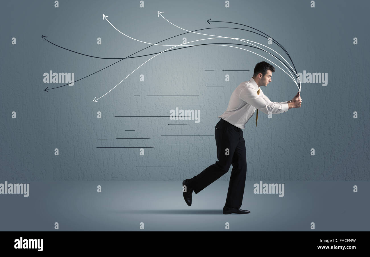 Running businessman with device and hand drawn lines Stock Photo - Alamy