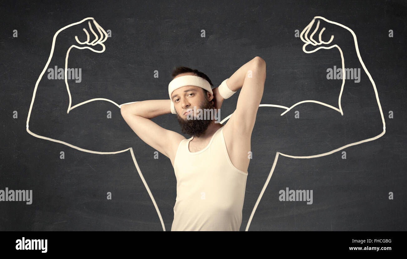 Young weak man with drawn muscles Stock Photo - Alamy