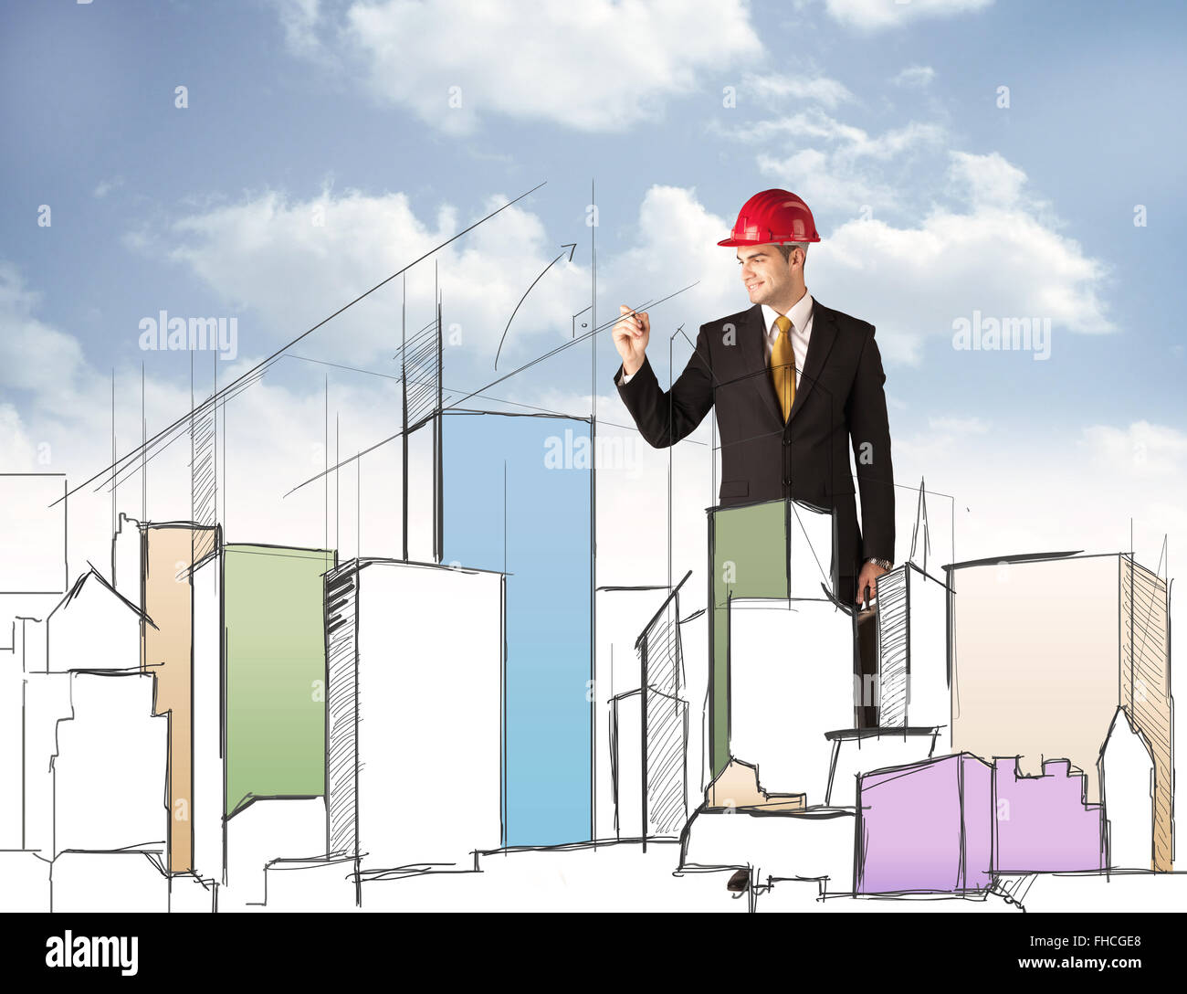 Construction worker planning a city sight Stock Photo - Alamy