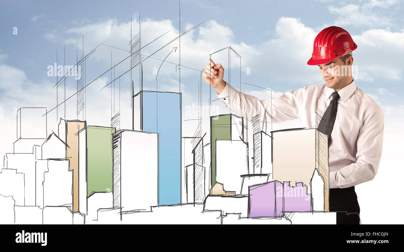 Construction worker planning a city sight Stock Photo - Alamy
