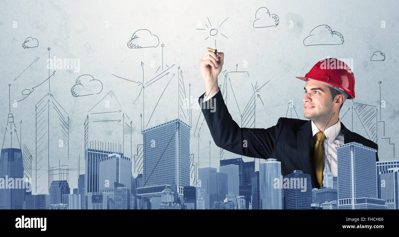 Young worker drawing a city sight Stock Photo - Alamy