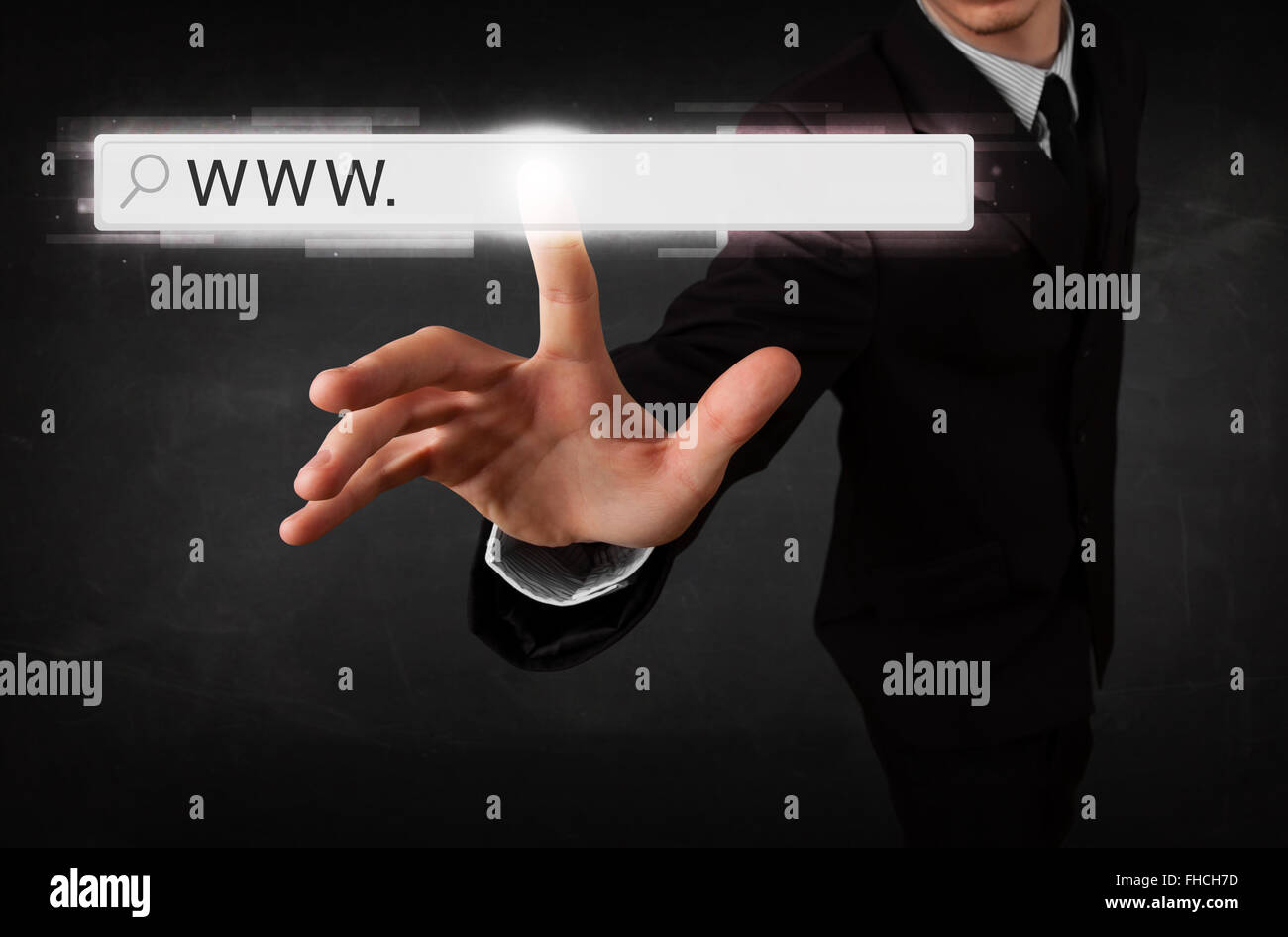 Young businessman touching web browser address bar with www sign Stock ...