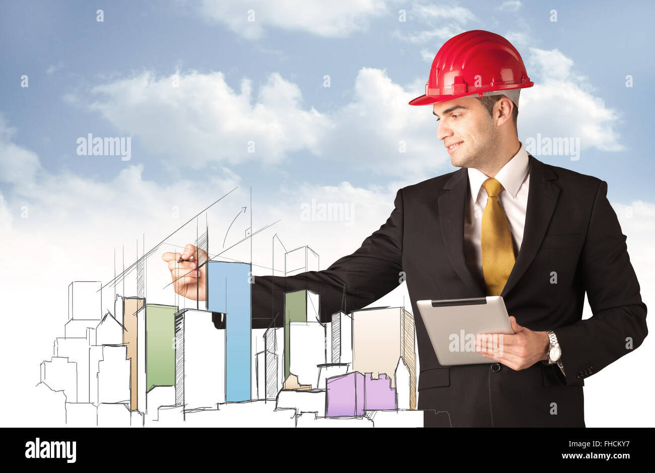 Construction worker planning a city sight Stock Photo - Alamy