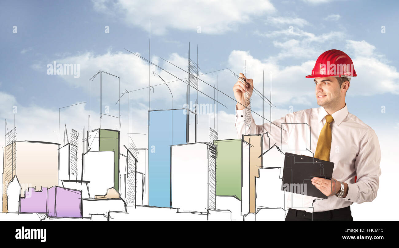 Construction worker planning a city sight Stock Photo - Alamy