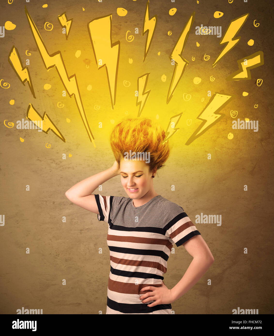 Young woman with hair style and hand drawn lightnings Stock Photo - Alamy