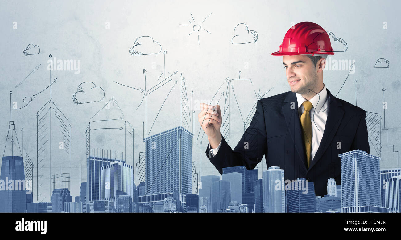 Young worker drawing a city sight Stock Photo - Alamy