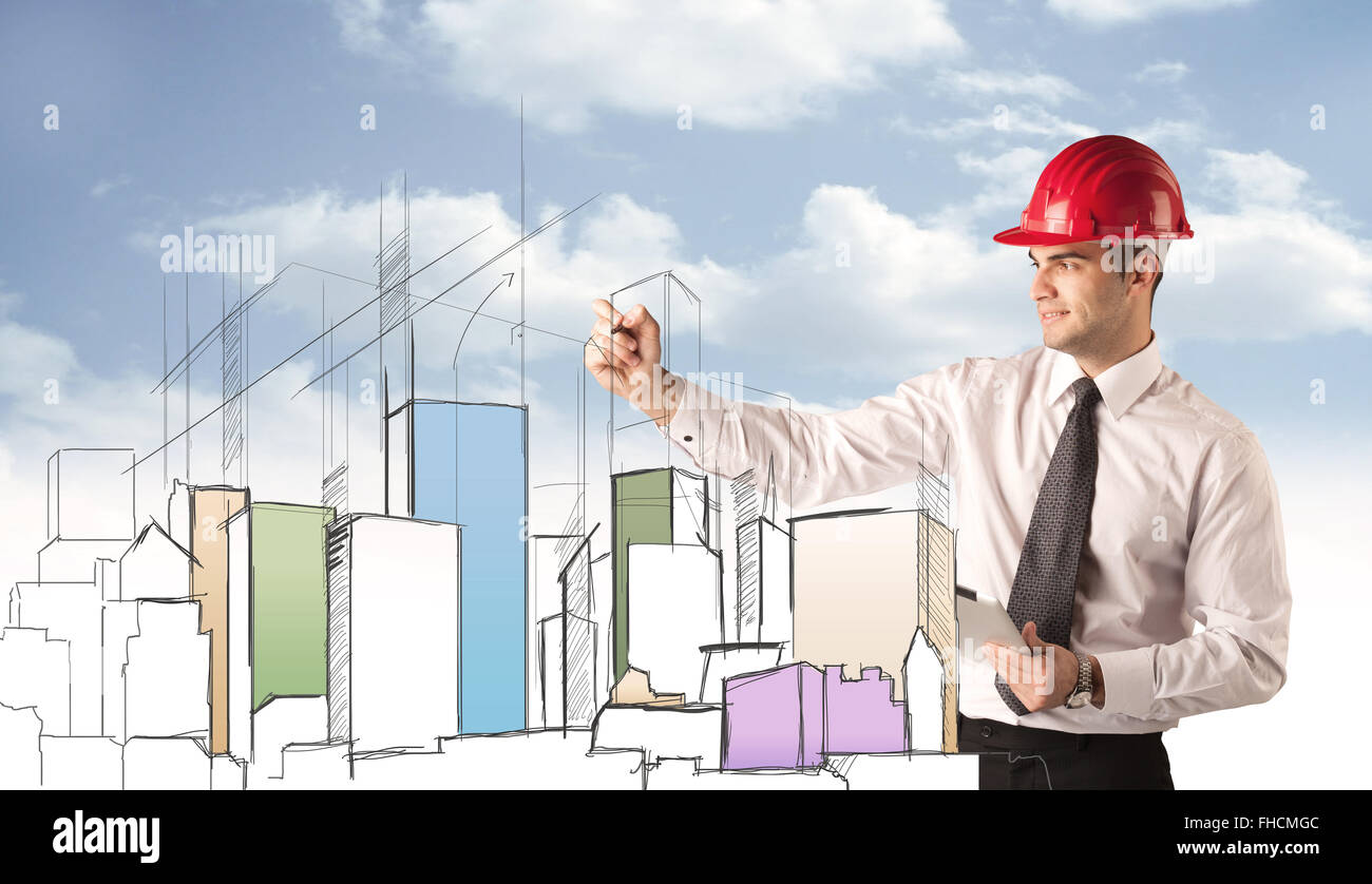Construction worker planning a city sight Stock Photo - Alamy