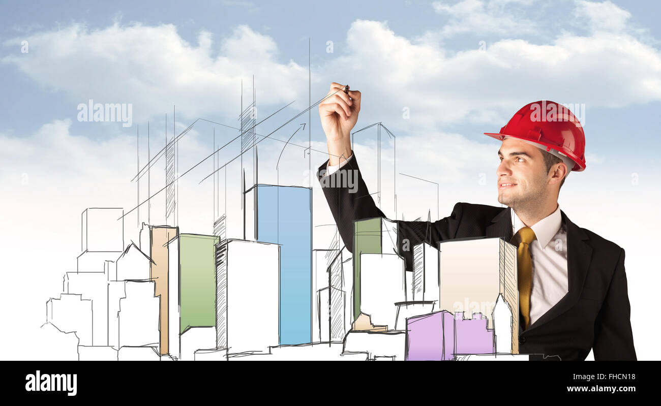 Construction worker planning a city sight Stock Photo - Alamy