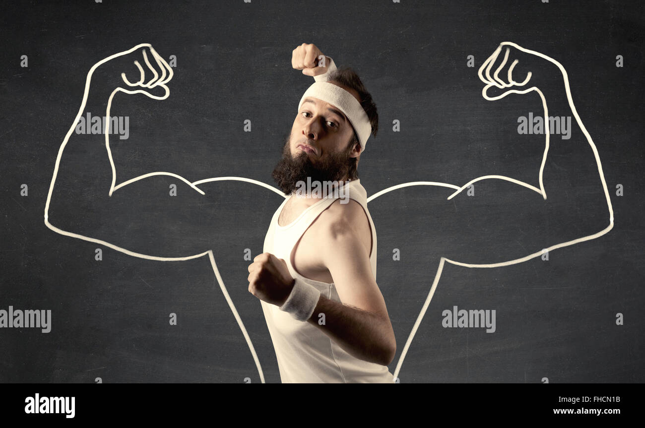 Young weak man with drawn muscles Stock Photo - Alamy