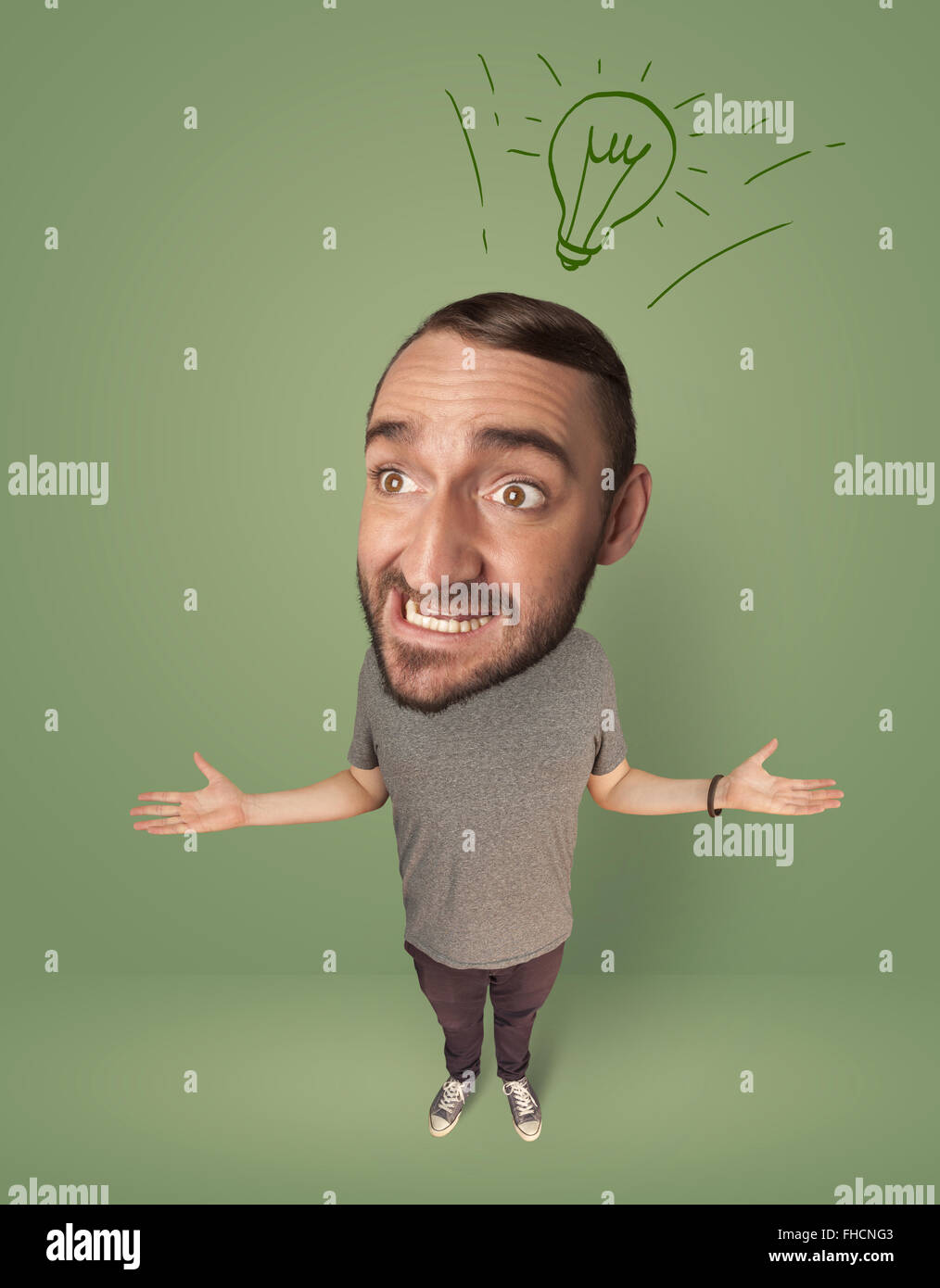 Big head person with idea bulb Stock Photo - Alamy
