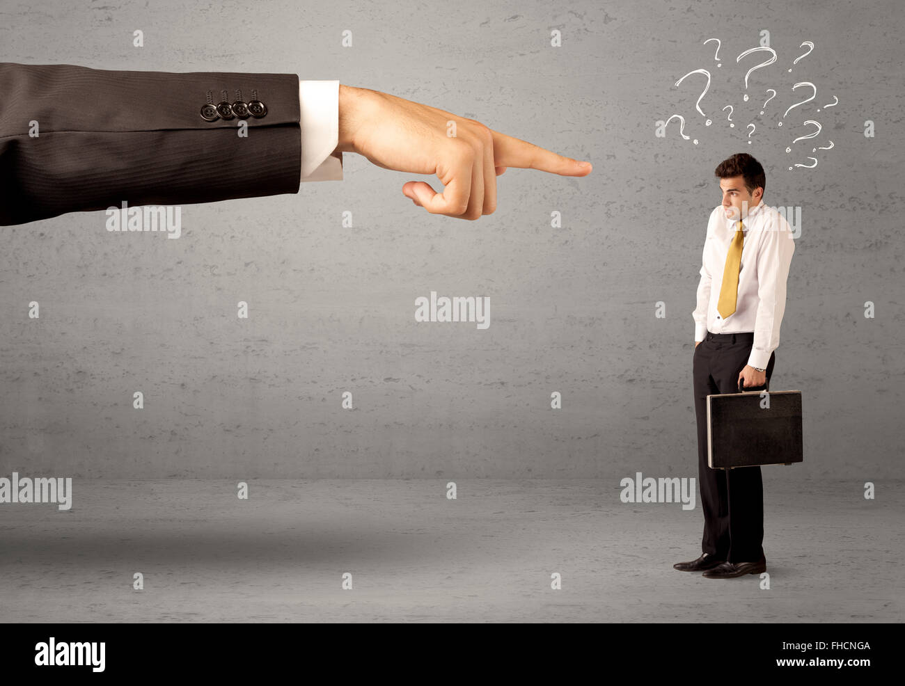 Confused employee getting order from boss Stock Photo - Alamy