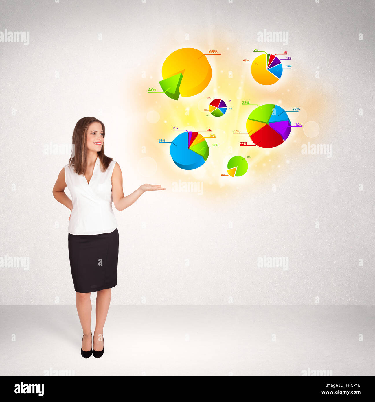 Business woman with colorful graphs and charts Stock Photo - Alamy