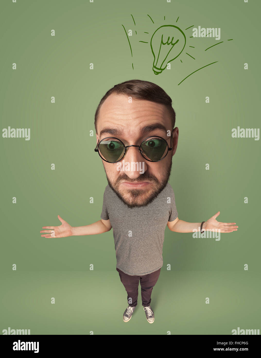 Big head person with idea bulb Stock Photo - Alamy
