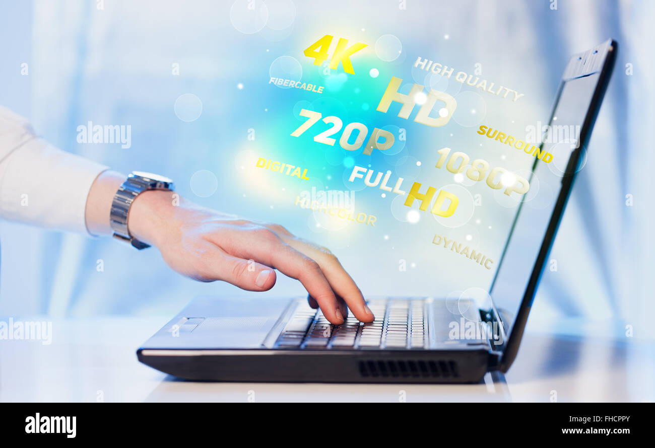 Man choosing display resolution Stock Photo - Alamy