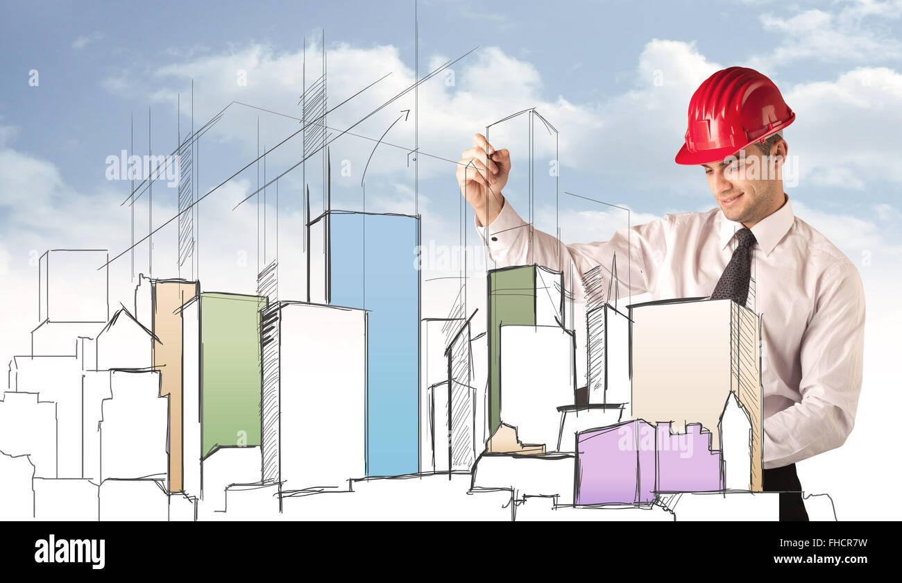 Construction worker planning a city sight Stock Photo - Alamy