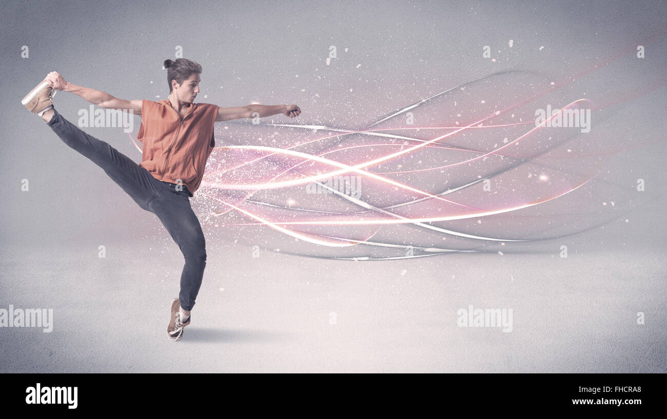 Funky urban dancer with glowing lines Stock Photo - Alamy