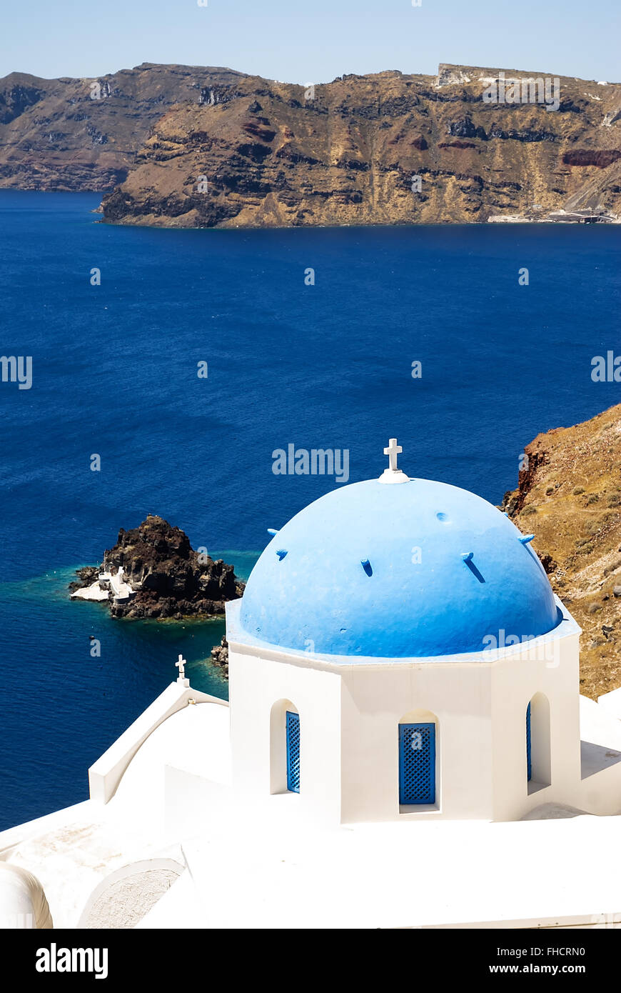 Greece, church with blue domes in oia town Santorini island Stock Photo ...