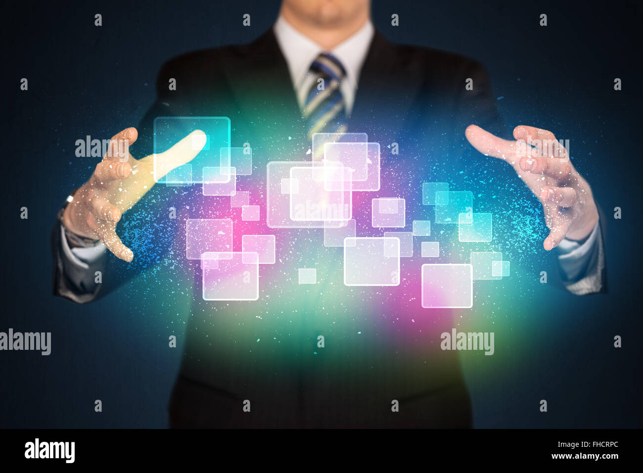 man holding abstract icons Stock Photo - Alamy