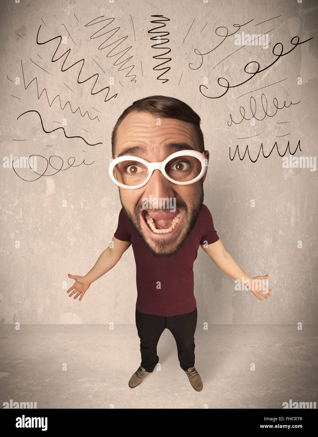 Big head person with curly lines Stock Photo - Alamy