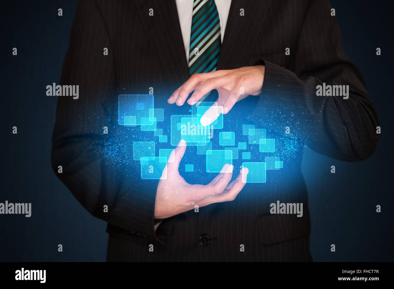 man holding abstract icons Stock Photo - Alamy