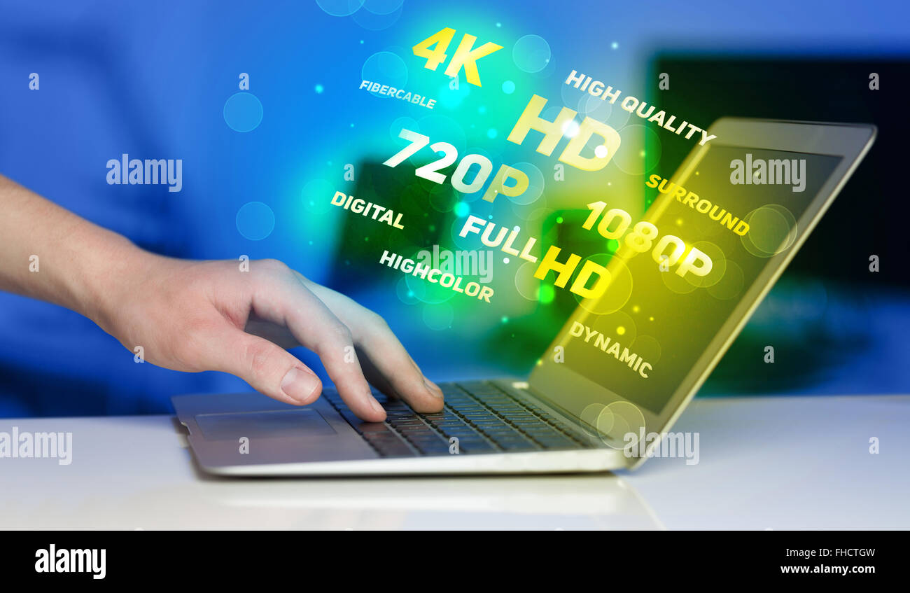 Man choosing display resolution Stock Photo - Alamy