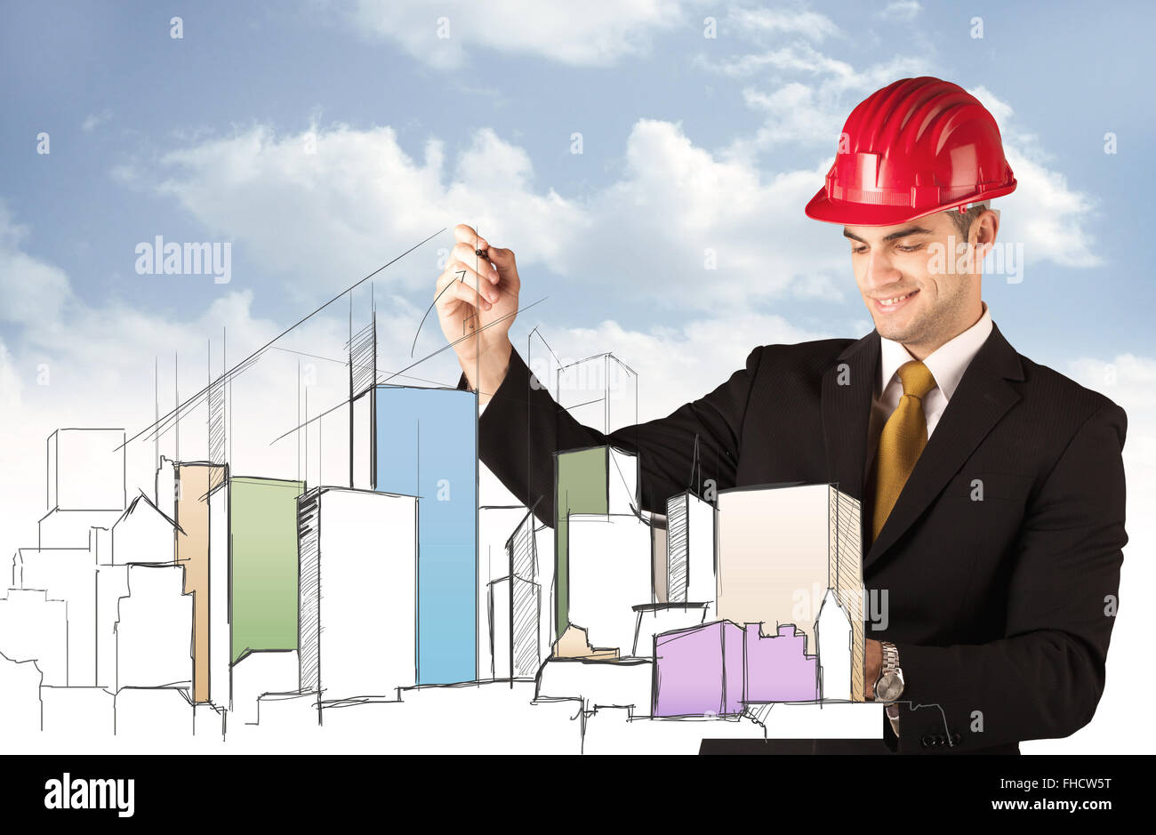 Construction worker planning a city sight Stock Photo - Alamy
