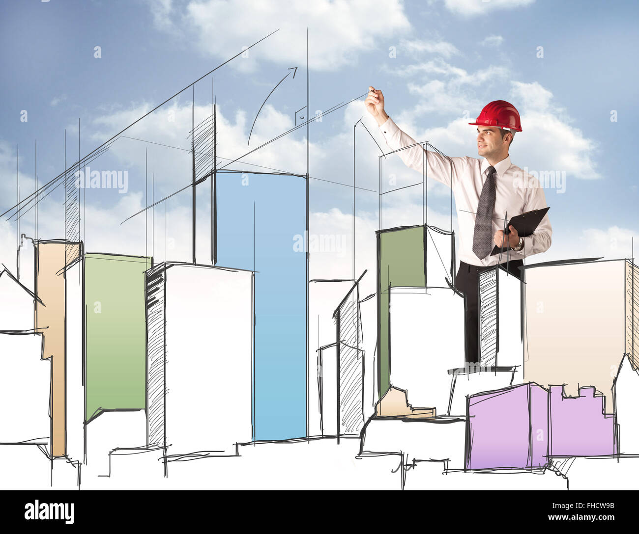 Construction worker planning a city sight Stock Photo - Alamy