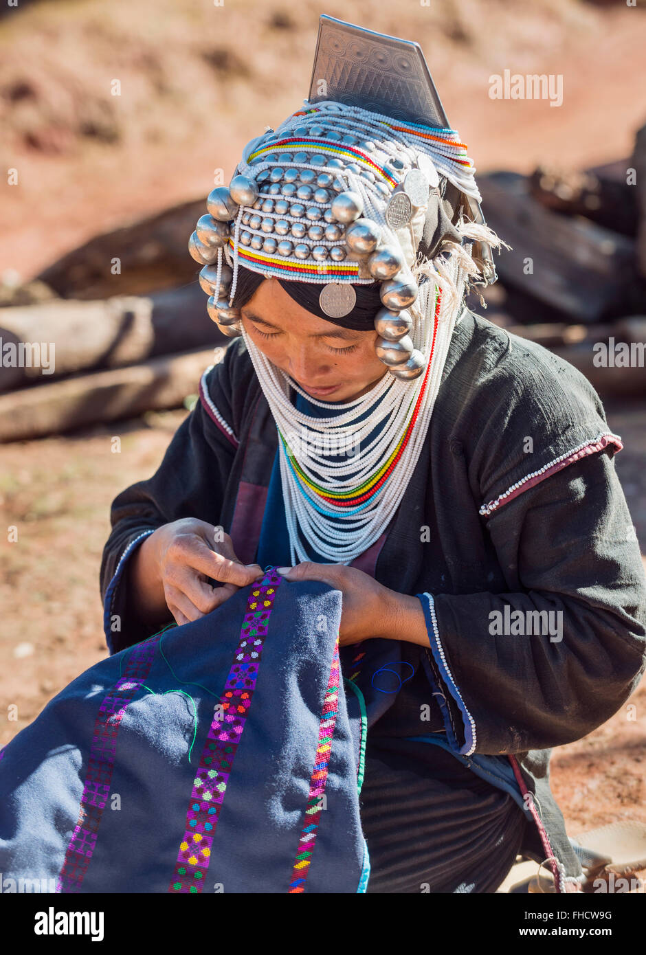 Akha woman in traditional dress, Burma Stock Photo - Alamy
