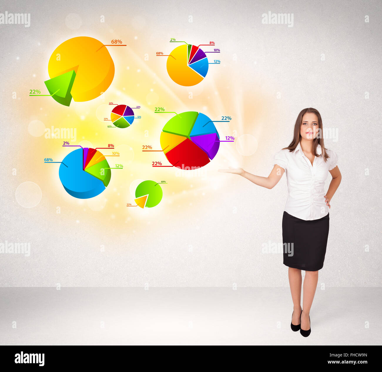 Business woman with colorful graphs and charts Stock Photo - Alamy