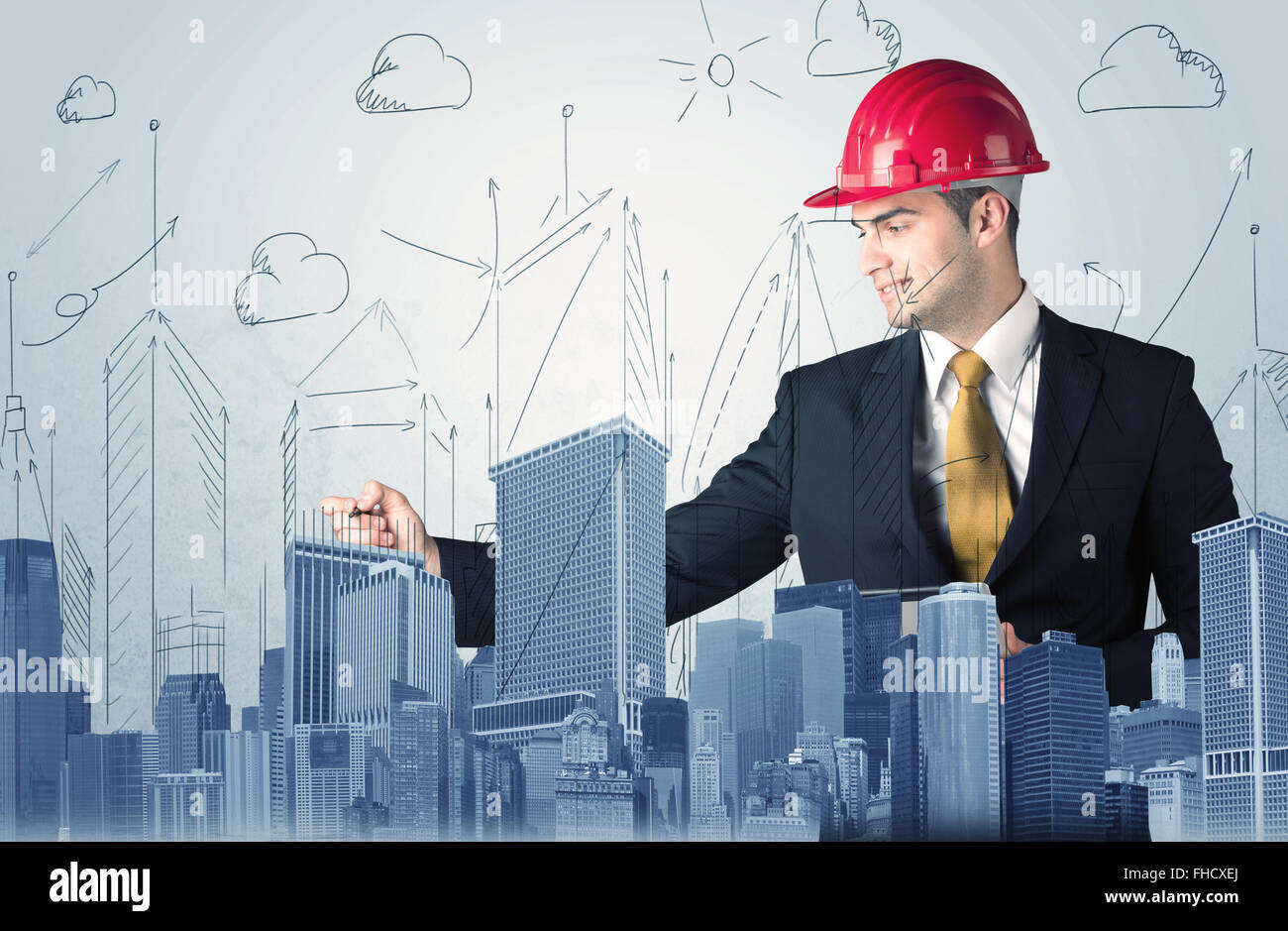 Young worker drawing a city sight Stock Photo - Alamy
