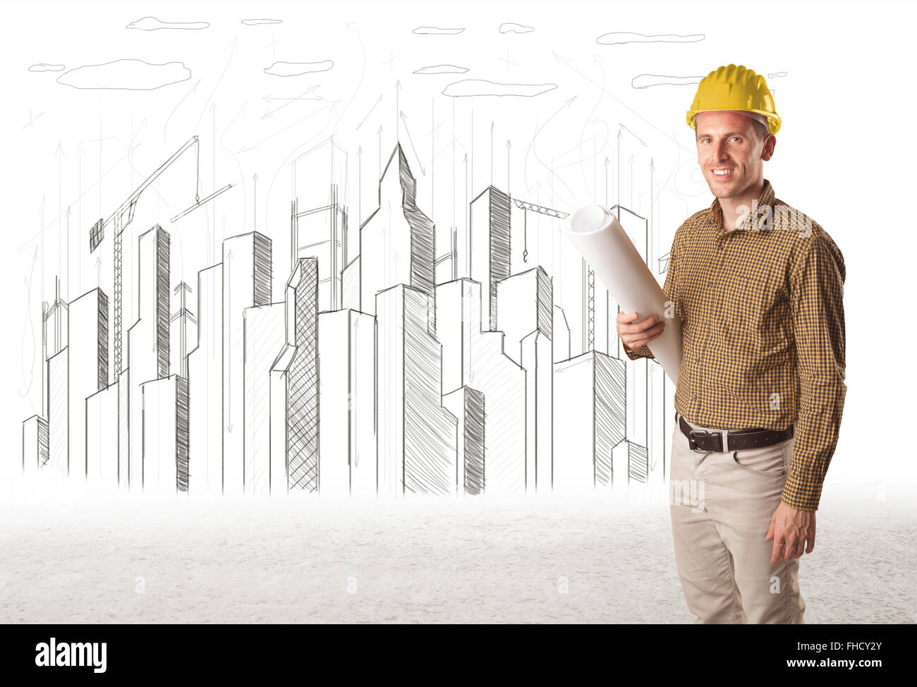 Engineer man building city drawing hi-res stock photography and images ...