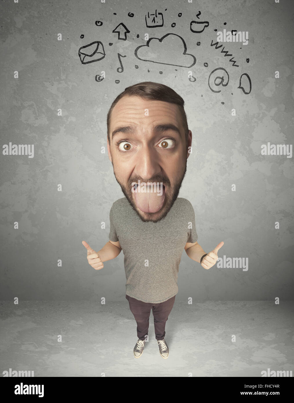 Big head person with social media marks Stock Photo - Alamy
